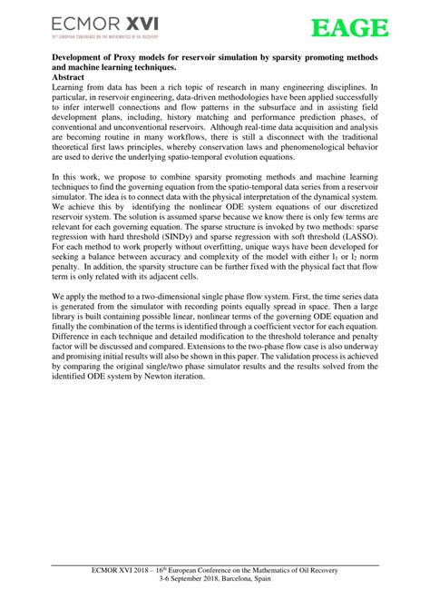 Pdf Development Of Proxy Models For Reservoir Simulation By Sparsity