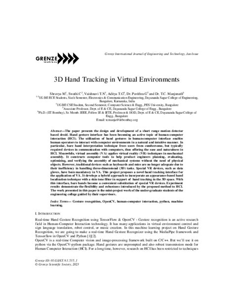 Pdf 3d Hand Tracking In Virtual Environments