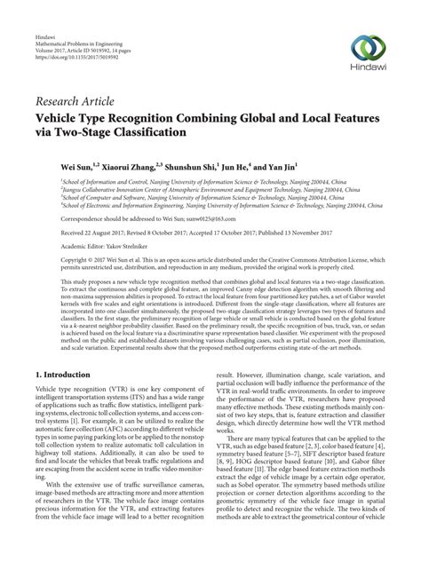 Pdf Vehicle Type Recognition Combining Global And Local Features Via Two Stage Classification