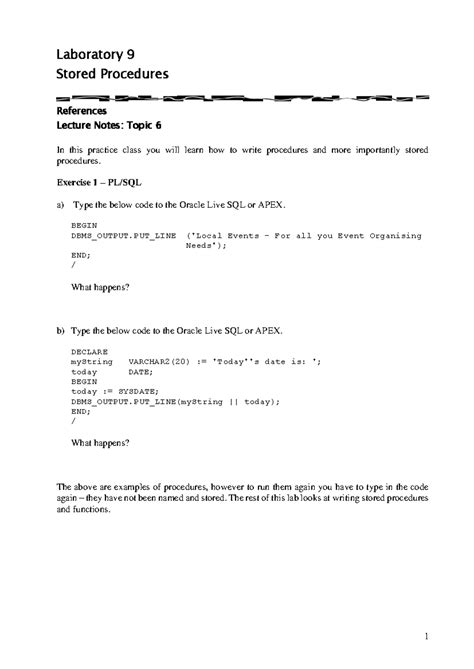 Lab 9 Solutions Lab Classes Laboratory 9 Stored Procedures