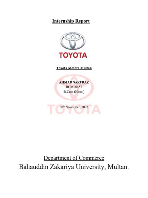 Ahmad Sarfraz Toyota Internship Report Pdf Toyota Net Income