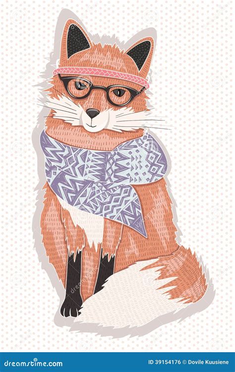 Cute Hipster Fox With Glasses Stock Vector Illustration Of Doodle