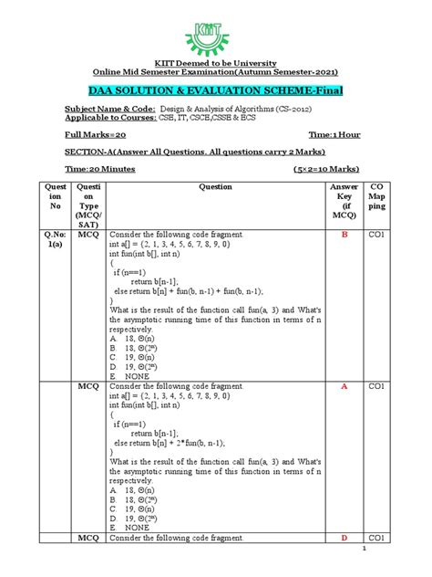 Daa Exam Solutions And Evaluation Scheme Pdf Computer Programming