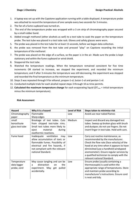 Evaporation Rate Of Alcohols Based Of Carbon Chain Length Year 11 Organic Chemistry