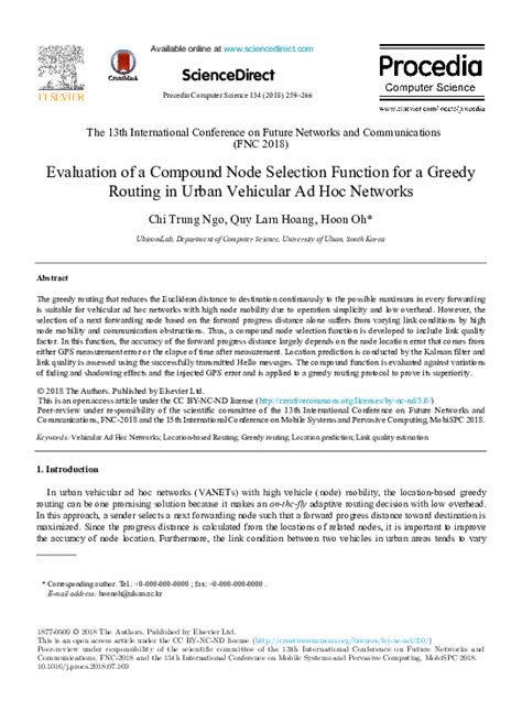 Pdf Evaluation Of A Compound Node Selection Function For A Greedy Routing In Urban Vehicular
