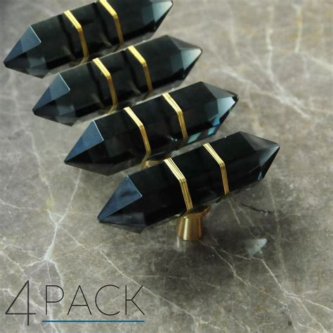 4 Pack Hexagonal Crystal Knobs Wire Wrapped Glass Brass Drawer Pull