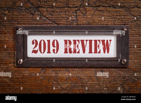 2019 Review A Label On Grunge Wooden File Cabinet A Passing Year