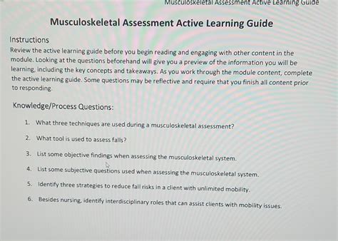 Solved Musculoskeletal Assessment Active Learning Guide