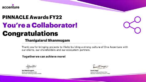 Thanigaiarul Shanmugam On Linkedin Pinnacle Accenture Recognition Thankyou