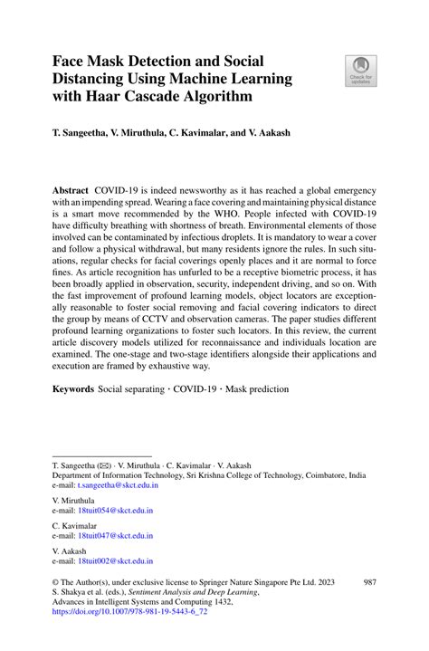 PDF Face Mask Detection And Social Distancing Using Machine Learning