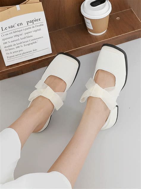 미야 스퀘어토 쉬폰 리본 블럭굽 미들힐 뮬 45cm 에이블리