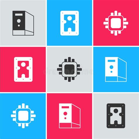 Set Case Of Computer Hard Disk Drive Hdd And Processor With Cpu Icon Vector Stock Illustration
