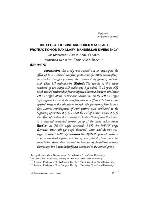 Pdf The Effect Of Bone Anchored Maxillary Protraction On Maxillary Mandibular Divergency