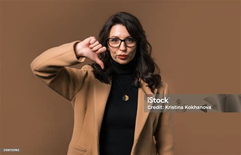 Mature Woman With Sign Of Dislike Stylish Lady Showing Thumbsdown Dont