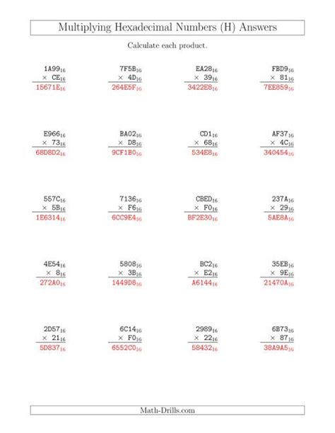 Multiplying Hexadecimal Numbers Base 16 H