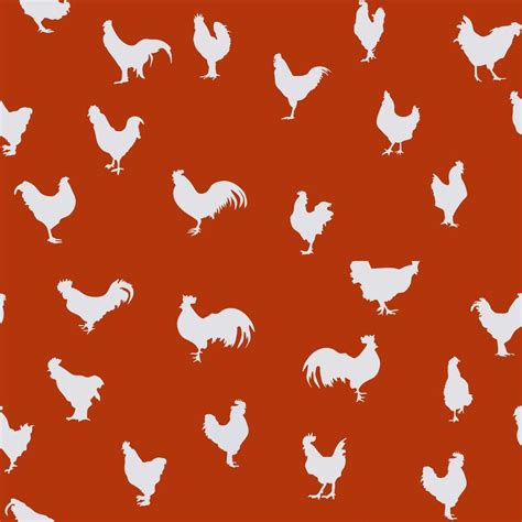 Seamless Pattern With Chickens In White And Red Colors Birds Set Hen