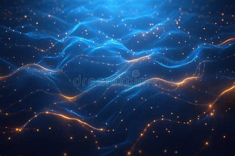 Digital Representation Of Mesmerizing Glowing Waves Deep Blue Hues Stock Illustration