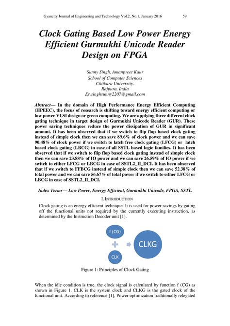 Pdf Clock Gating Based Low Power Energy Efficient Gurmukhi Unicode Reader Design On Fpga