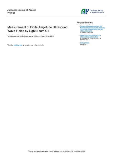 Pdf Measurement Of Finite Amplitude Ultrasound Wave Fields By Light Beam Ct