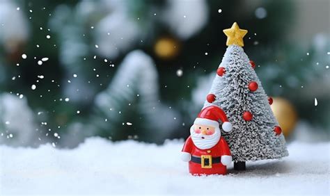 Premium Photo A Small Santa Claus And A Small Tree In Snow