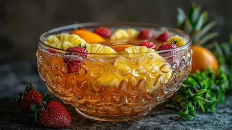Festive Fruit Punch In Glass Bowl Stock Image Image Of Beverage