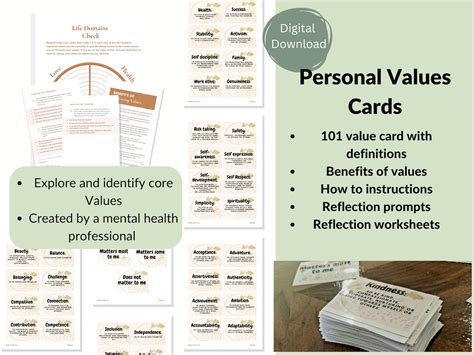 Personal Values Card Exercise 101 Values Card To Print Core Values Identification Handouts