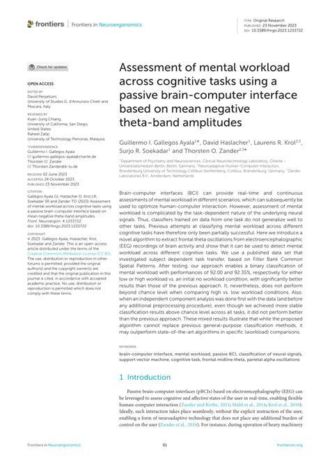 Pdf Assessment Of Mental Workload Across Cognitive Tasks Using A