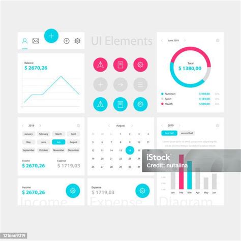 흰색 배경에 웹 및 응용 프로그램 Ui 요소 템플릿 개념에 대한 스톡 벡터 아트 및 기타 이미지 개념 개체 그룹 균형 Istock