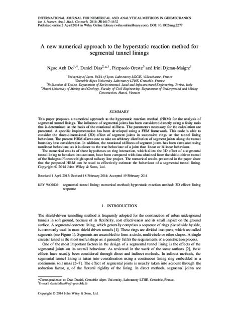 Pdf A New Numerical Approach To The Hyperstatic Reaction Method For Segmental Tunnel Linings