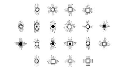 Premium Vector Set Abstract Collection Black Simple Line Cpu Computer Technology Doodle