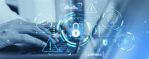 Man Hands Using Laptop And Cybersecurity Interface Stock Illustration