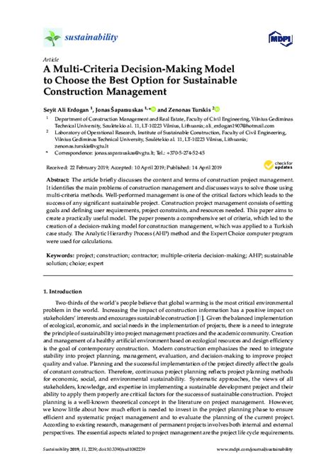 Pdf A Multi Criteria Decision Making Model To Choose The Best Option For Sustainable