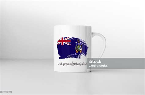 사우스 조지아 및 샌드위치 군도 흰색 배경에 기념품 찻잔 플래그 3d 렌더링입니다 3차원 형태에 대한 스톡 사진 및 기타 이미지