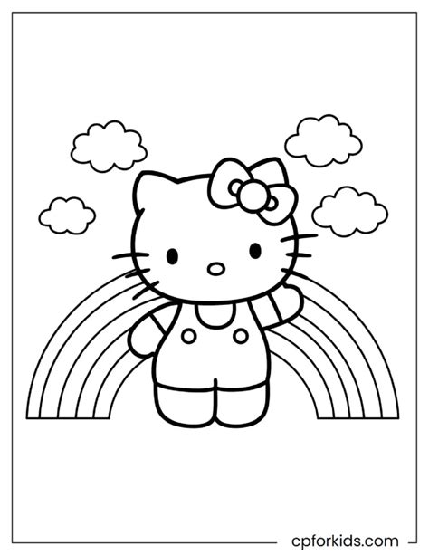 Hello Kitty With Rainbow Coloring Page
