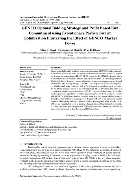 Pdf Genco Optimal Bidding Strategy And Profit Based Unit Commitment Using Evolutionary