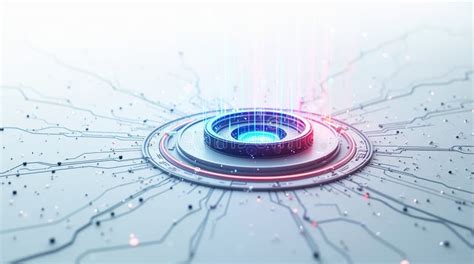 Futuristic Interface With Glowing Central Hub And Radiating Technology Lines Stock Illustration