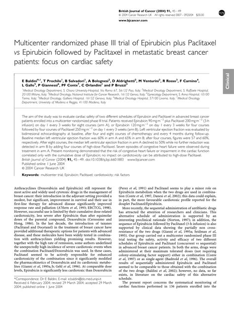Pdf Multicenter Randomized Phase Iii Trial Of Epirubicin Plus Paclitaxel Vs Epirubicin