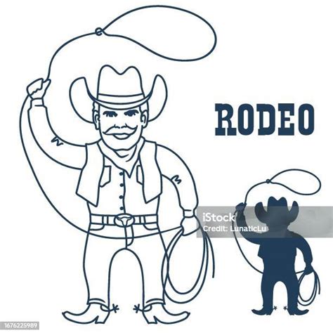 올가미 벡터가 흰색으로 분리된 카우보이 카우보이 부츠와 모자를 쓴 남자의 와일드 웨스트 일러스트레이션 손으로 그린 스타일 디자인 로데오에 대한 스톡 벡터 아트 및 기타