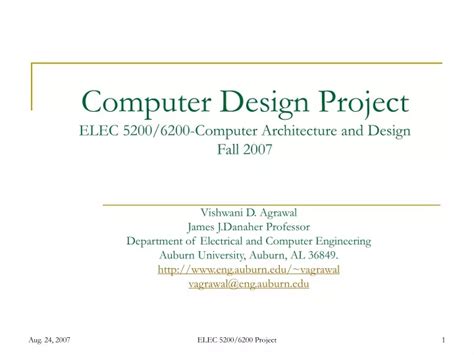 Ppt Computer Design Project Elec 5200 6200 Computer Architecture And Design Fall 2007