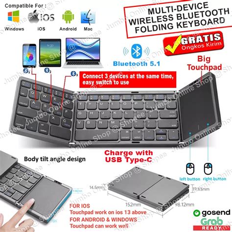 Jual Multi Device Wireless Bluetooth Foldable Keyboard With Touchpad