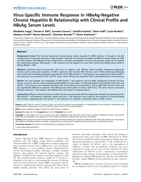 Pdf Virus Specific Immune Response In Hbeag Negative Chronic