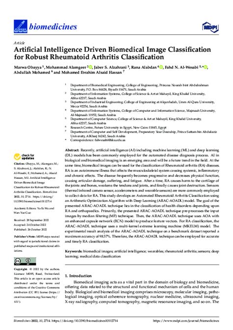 Pdf Artificial Intelligence Driven Biomedical Image Classification For Robust Rheumatoid