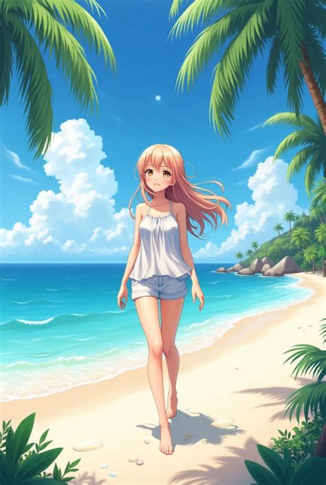 An Anime Girl On The Beach Seaart Ai