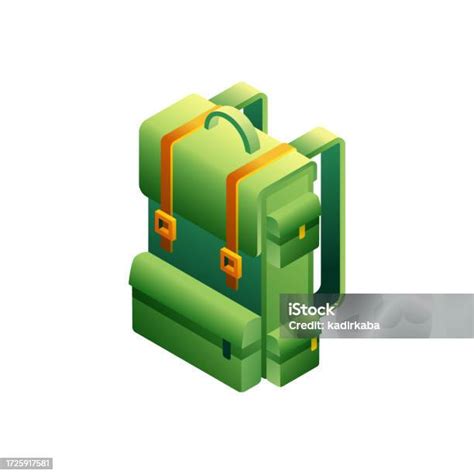 배낭 아이소메트릭 아이콘과 3차원 디자인의 벡터 그림 캠프 캐러밴 캠핑 텐트 하이킹 모험 여행 야외 숲 나무 산 피크닉 자연 등산 장비 3차원 형태에 대한 스톡 벡터 아트