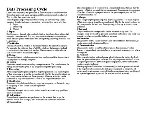Data Processing Cycle Pdf Inputoutput Computer Data Storage
