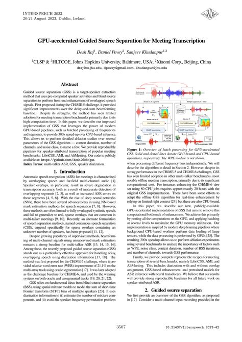 Pdf Gpu Accelerated Guided Source Separation For Meeting Transcription
