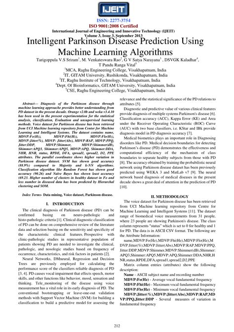 Pdf Intelligent Parkinson Disease Prediction Using Machine Learning Algorithms