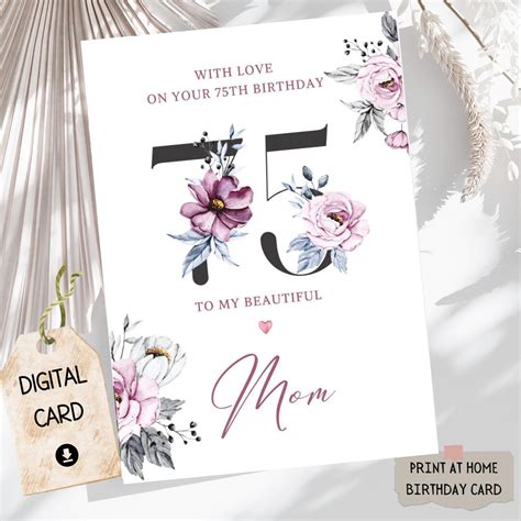 75th Birthday Card For Mom Mother Birthday Milestone Floral 75th