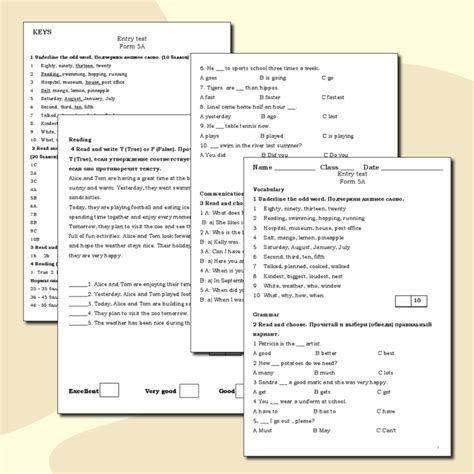 Entry Test 5 входная контрольная работа по английскому языку для 5 класса