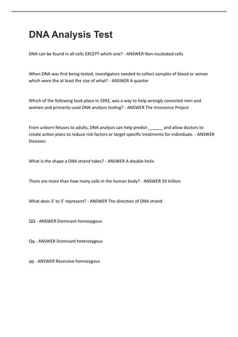 Dna Analysis Test Questions And Answers With Solutions 2025 Ancestry Stuvia Us